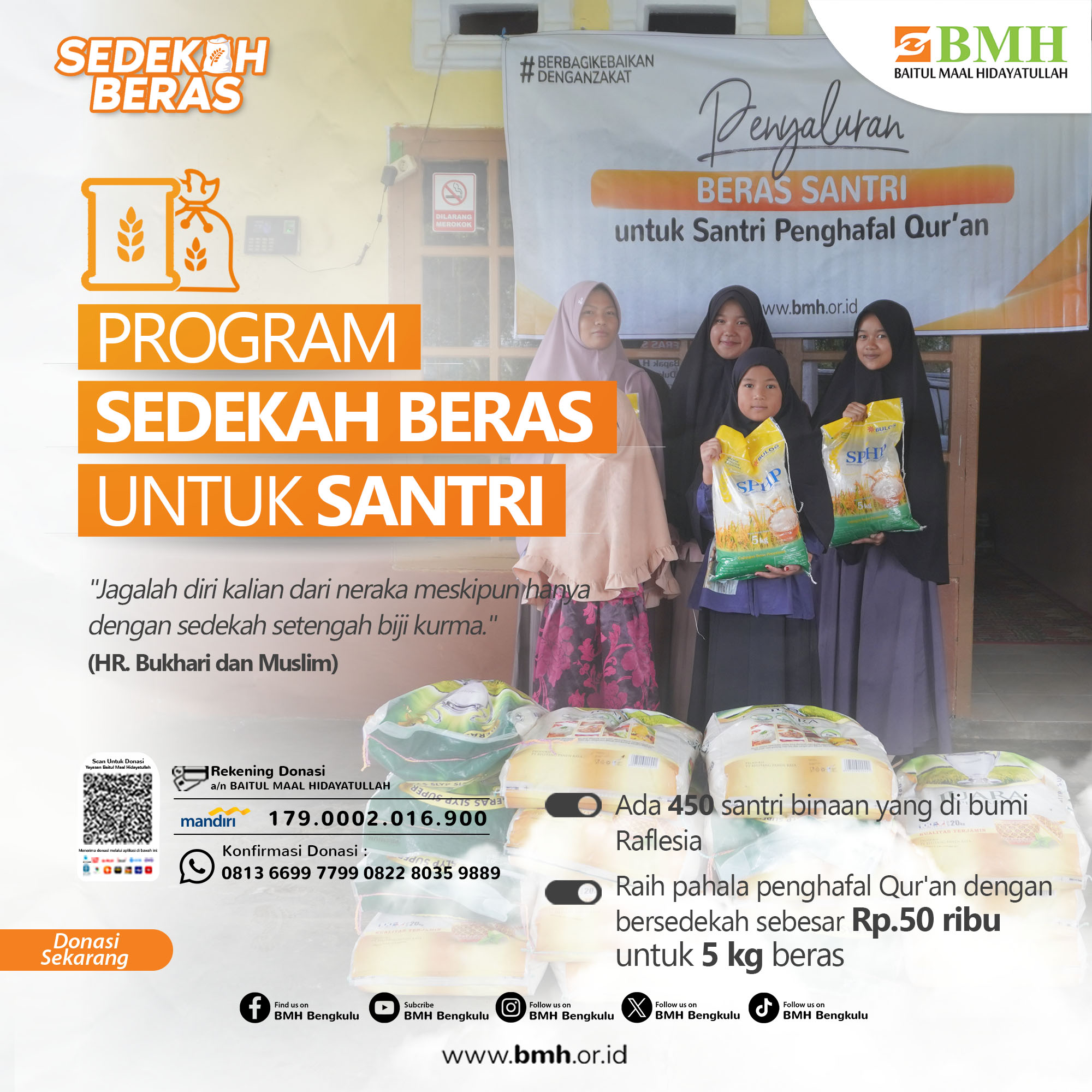 Campaign - Sedekah Beras Santri: Raih Jariyah dari Setiap Doa Mereka - BMH Bengkulu | BMH Platform